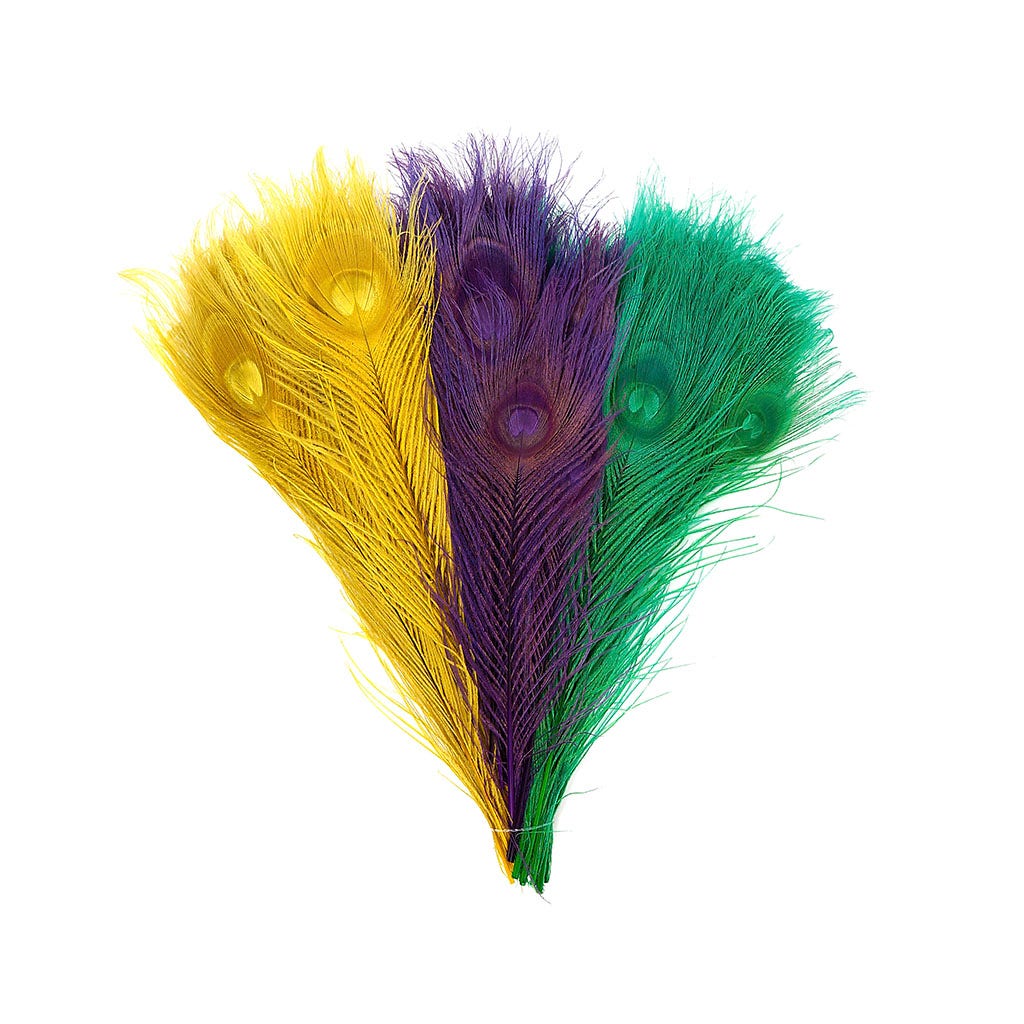 Peacock Tail Eyes Bleached and Dyed Mardigras Mix - 8-15 Inches - 100 PC – Zucker Feather ...