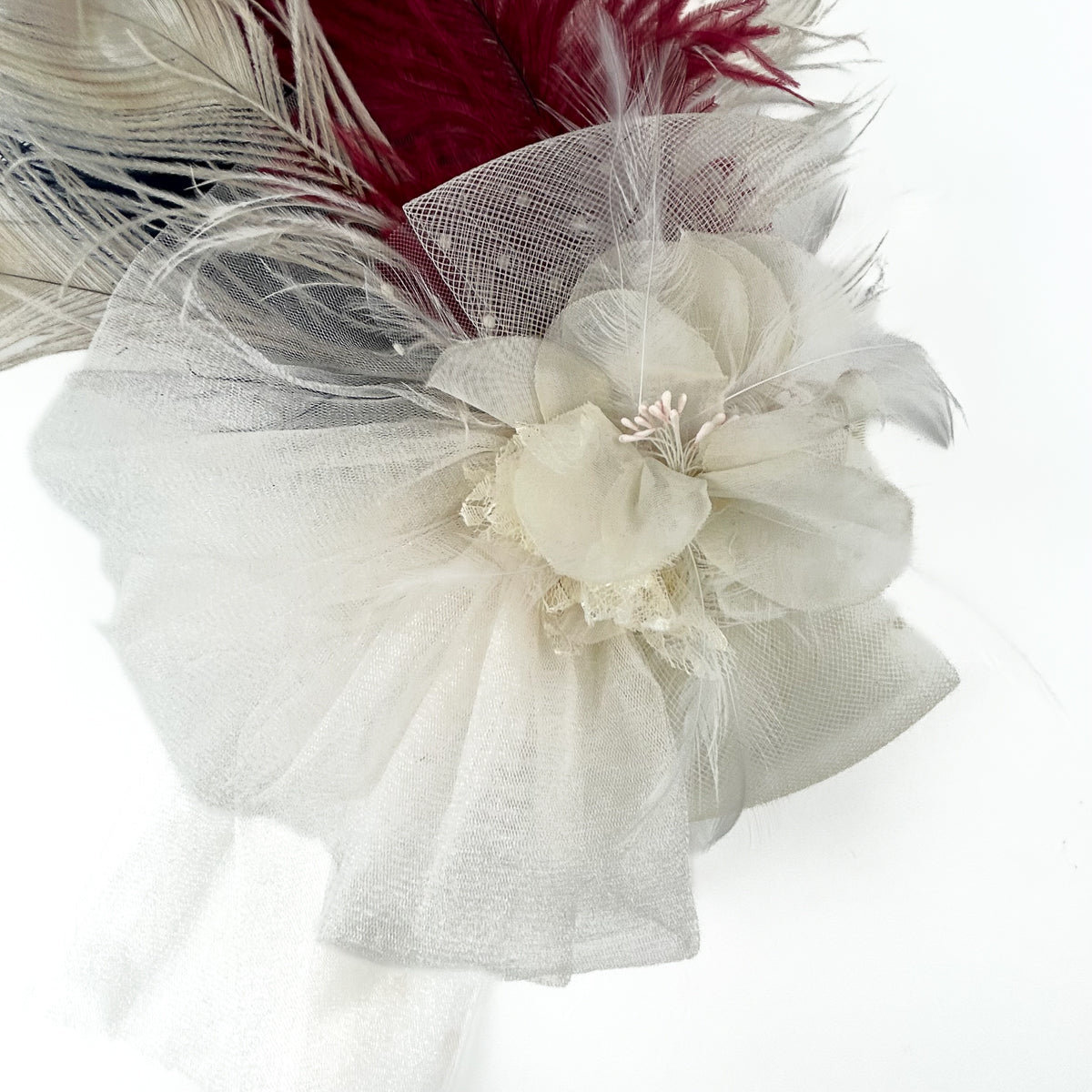 Clara Fascinator Ostrich/Rooster/Peacock -- Burgundy/Ivory/Navy ...