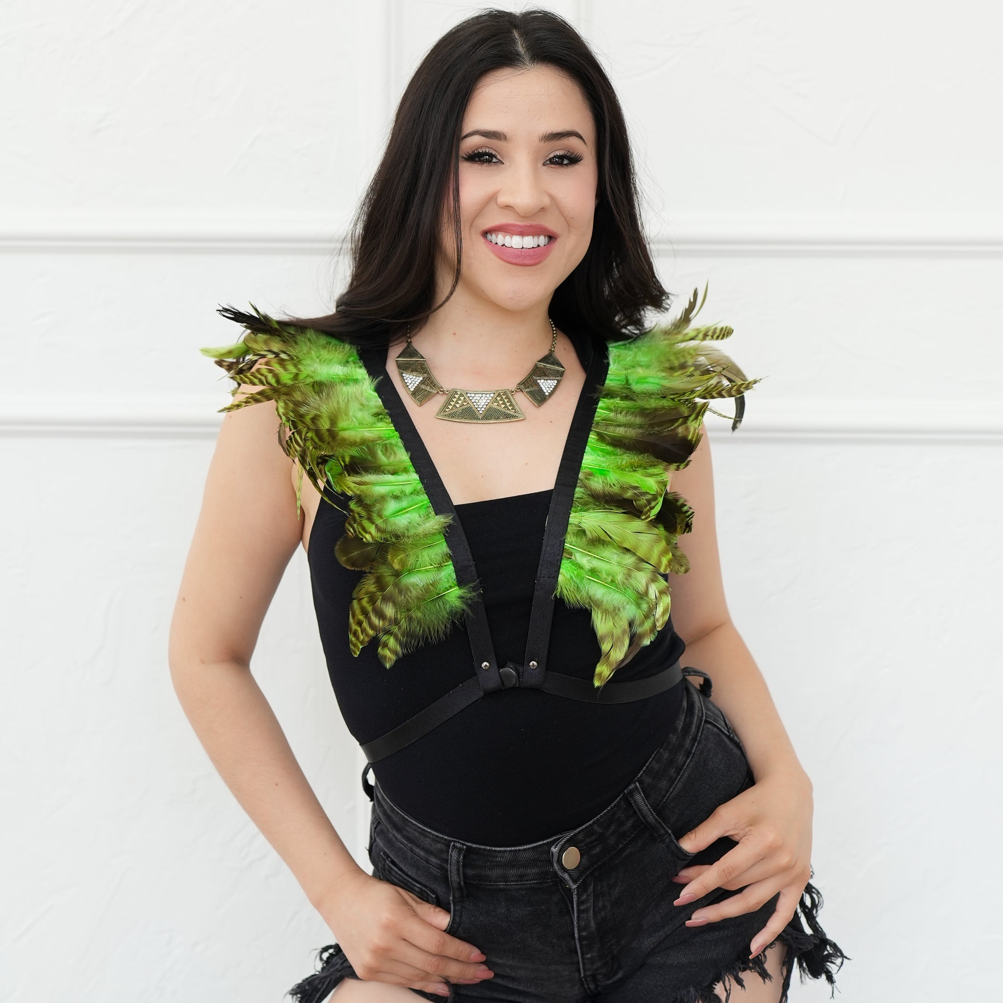 Dakota Lime Green Feather Harness Festival Accessory – Zucker Feather ...