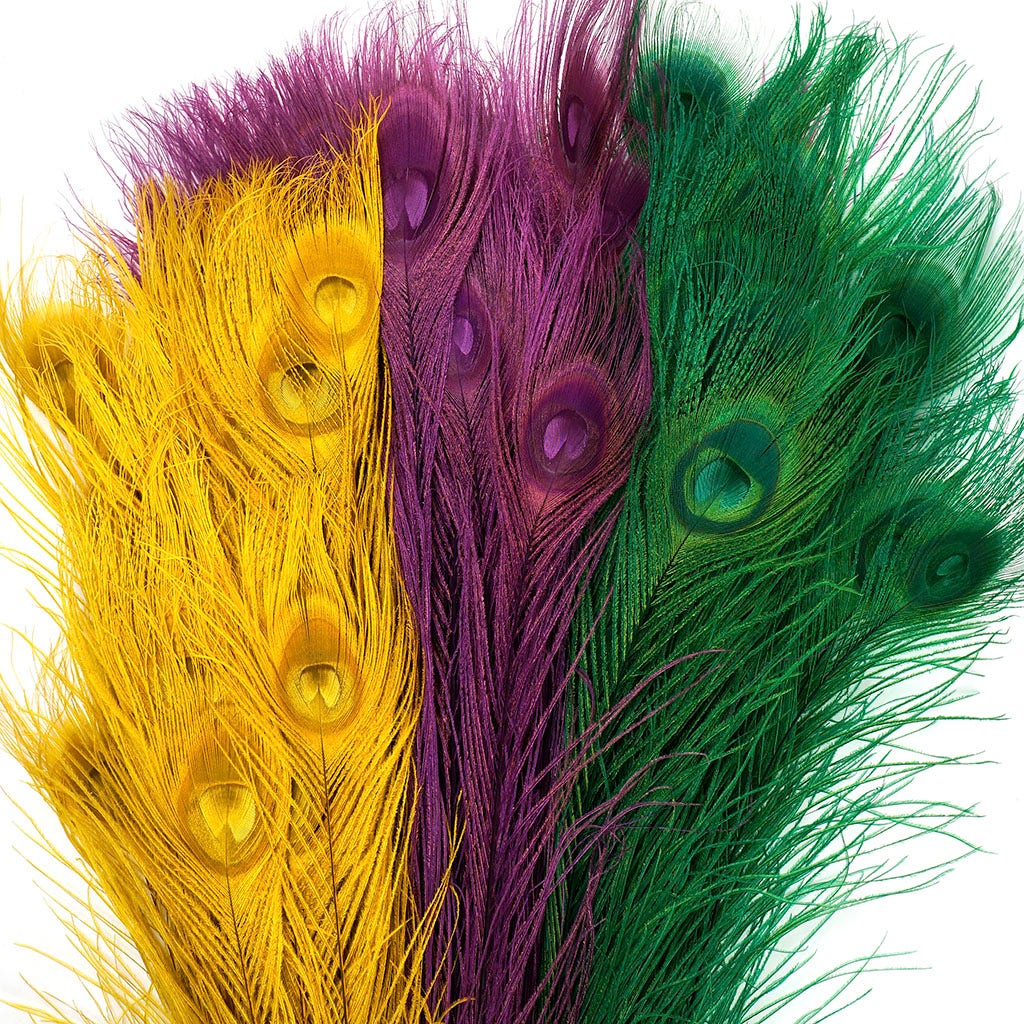 Peacock Tail Eyes Bleached Mardi Gras Mix Feather | Buy 25-40 Inches ...